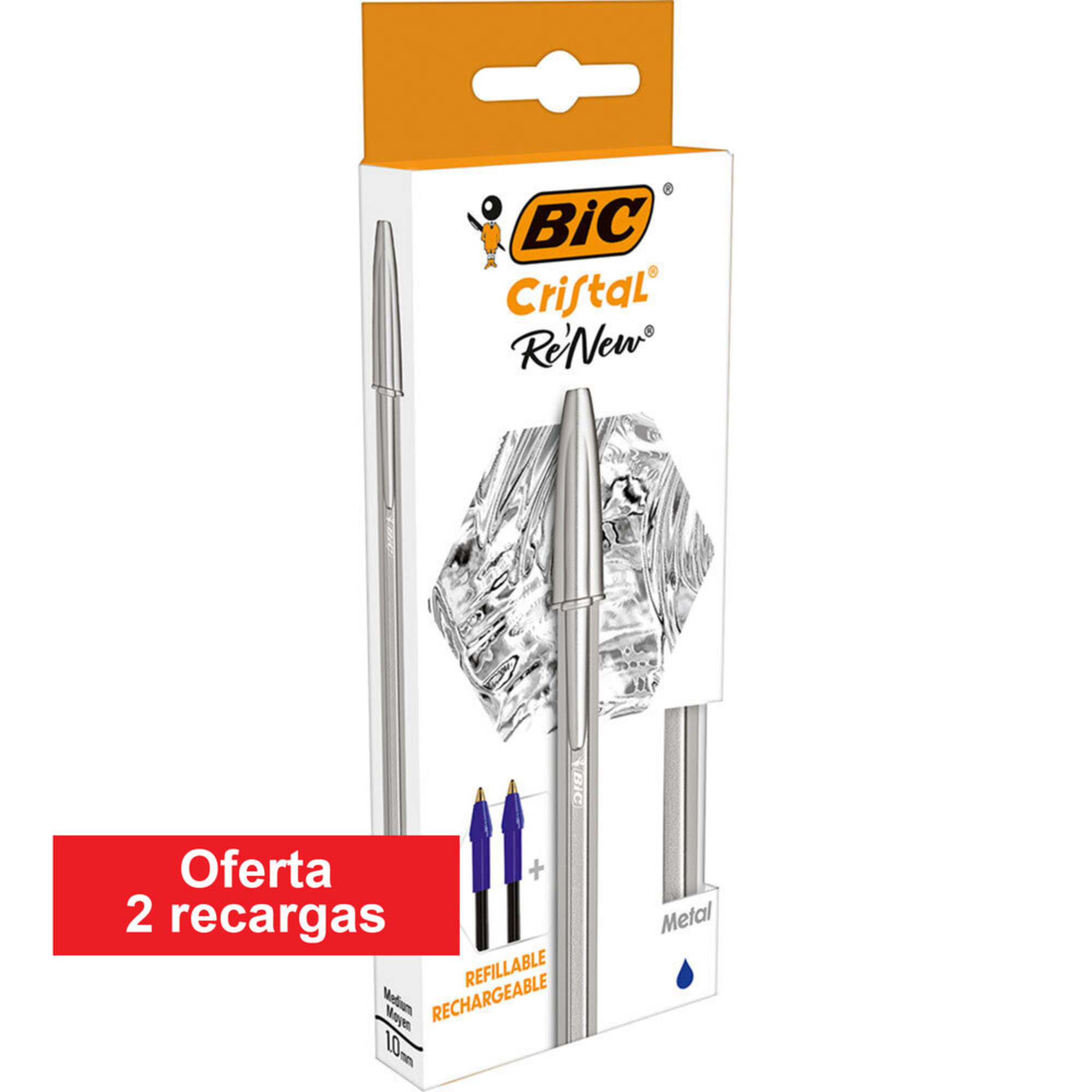BIC Esferográfica Cristal® Re’New™, Ponta Média de 1 mm, Corpo em Metal ...