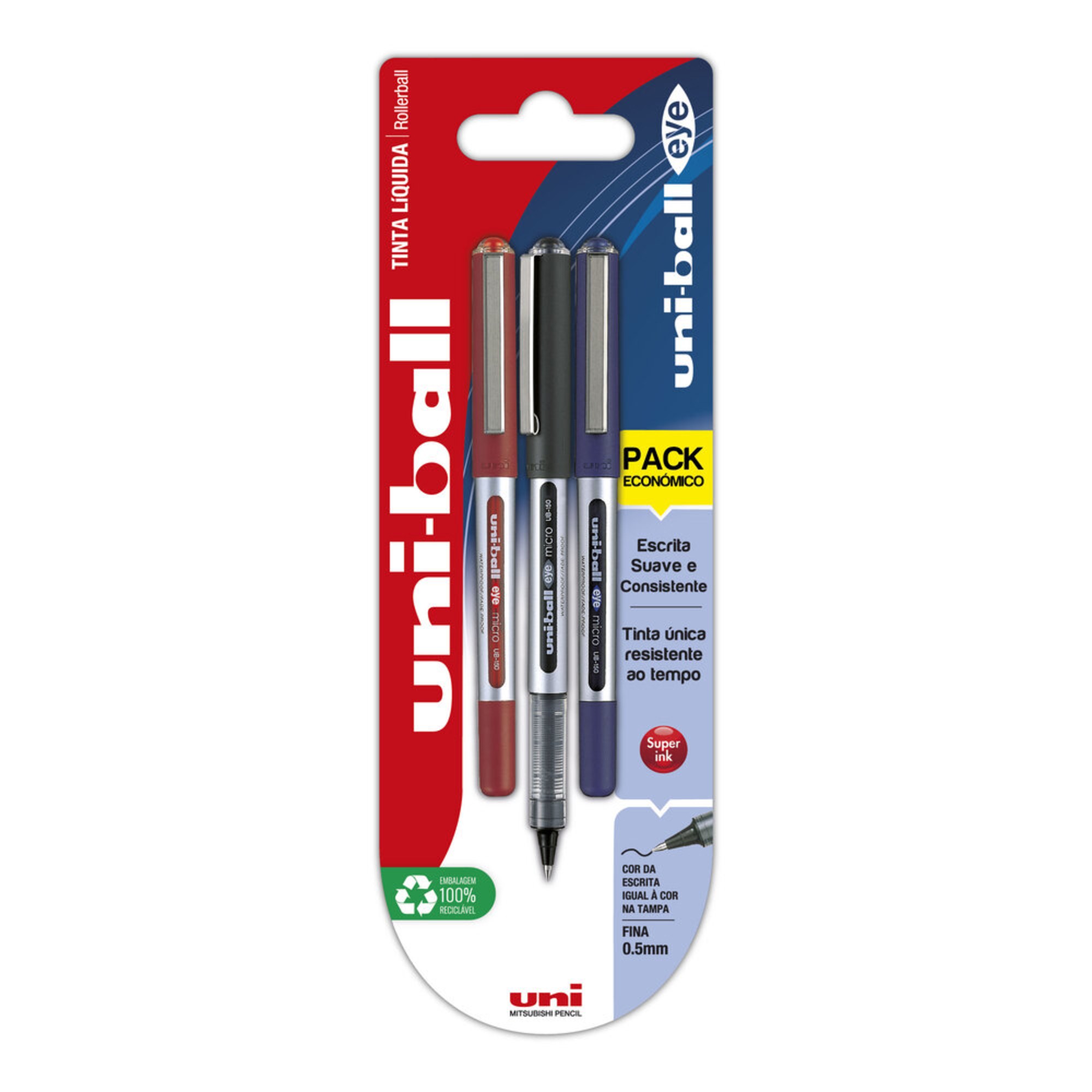 uni-ball Esferográfica Eye Micro UB-150, Ponta Fina de 0,5 mm, Corpo ...